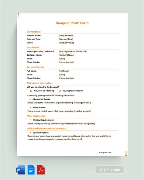 RSVP Form Example Word PDF Google Docs Highfile