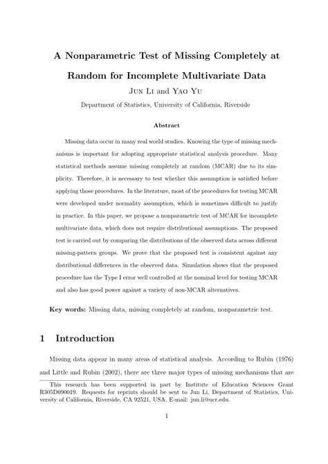 pdf a nonparametric test of missing completely at random for