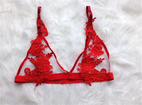 Red Lace Bralette Valentines Gift Red Lingerie Sheer Lingerie Festival Bralette Etsy