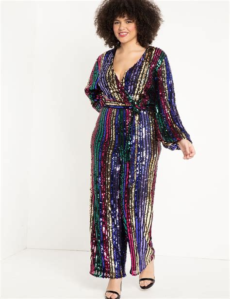 Sequin Jumpsuit With Multicolor Stripes Wide Leg Multicolor