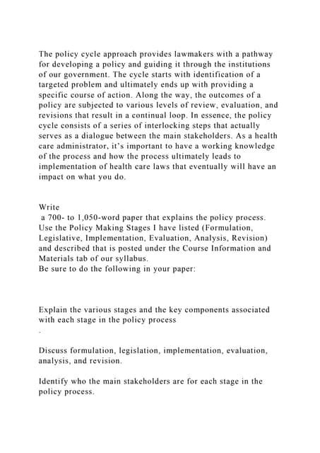 Policy Cycle Approach Providesdocx