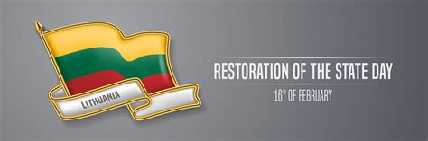 리투아니아 의 행복 복원 의 국가 날 인사말 카드 배너 벡터 일러스트 16에 대한 스톡 벡터 아트 및 기타 이미지 16 3차원 형태 공휴일 Istock