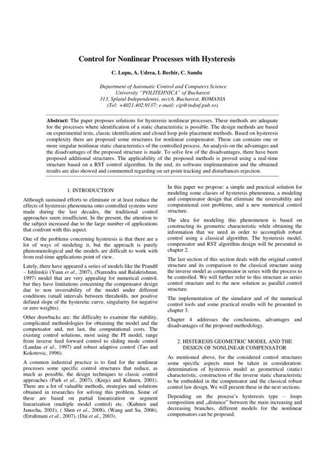 Pdf Control For Nonlinear Processes With Hysteresis