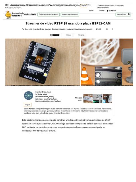 streamer de vídeo rtsp 9 usando a placa esp32 cam 3 passos instruíveis pdf rede de