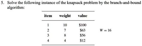 5 Solve The Following Instance Of The Knapsack Problem By The Branch And Bound Algorithm Item