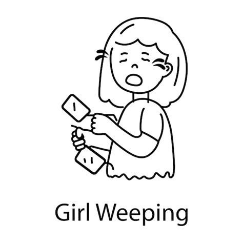 Premium Vector Customizable Doodle Icon Of Girl Weeping