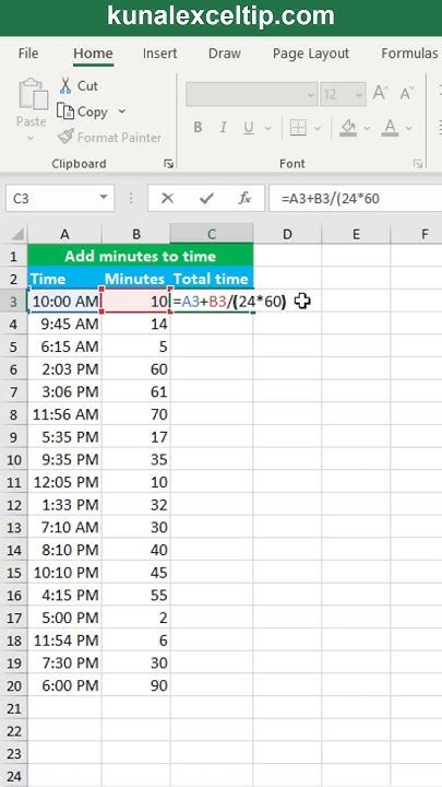 How To Add Minutes To Time In Excel Youtube