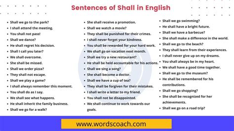 100 sentences of shall in english word coach