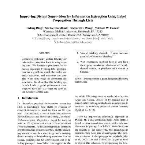 Improving Distant Supervision For Information Extraction Using Label Propagation Through Lists