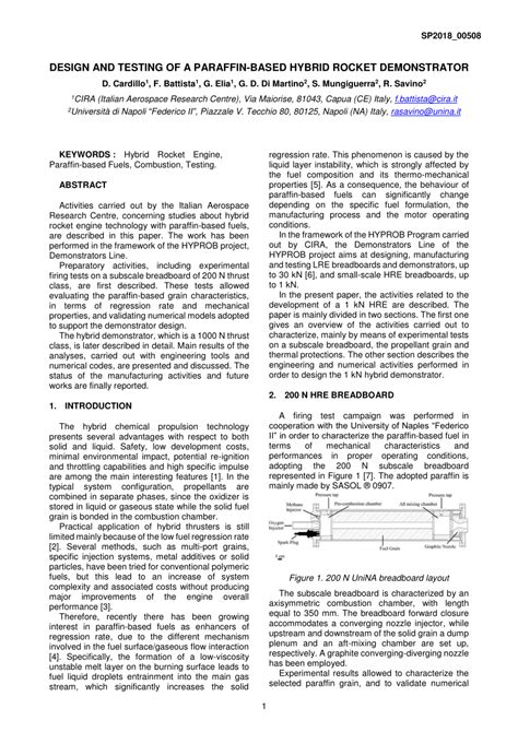 Pdf Design And Testing Of A Paraffin Based Hybrid Rocket Demonstrator
