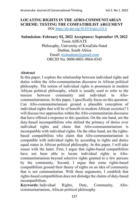 Pdf Locating Rights In The Afro Communitarian Scheme Testing The