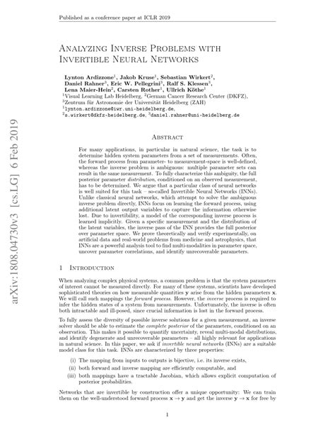 Pdf Analyzing Inverse Problems With Invertible Neural Networks