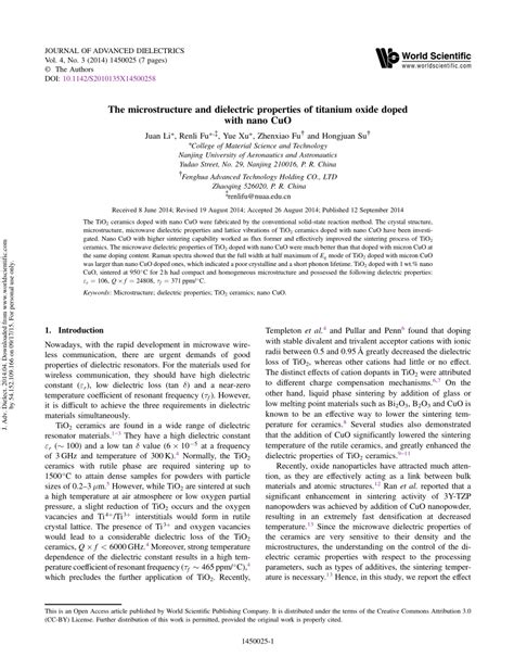 Pdf The Microstructure And Dielectric Properties Of Titanium Oxide Doped With Nano Cuo