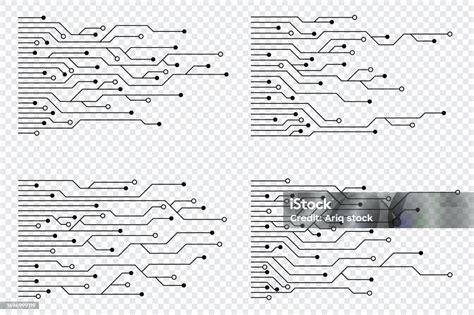 인쇄 회로 기판 세트입니다 추상적인 미래형 회로 기판 하이테크 디지털 회로 기판 미래 지향적인 기술 디자인 요소 벡터 그림 나노