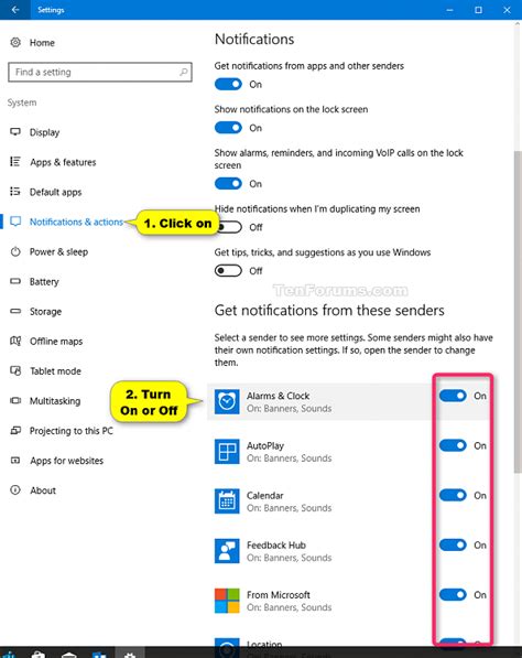 Turn On Or Off Notifications From Apps And Senders In Windows 10 Tutorials