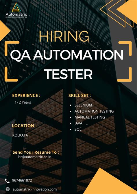 Urgent Opening For The Position Of Qa Automation Tester Automatrix Innovation Pvt Ltd
