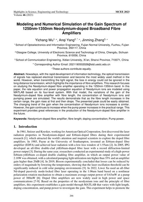 Pdf Modeling And Numerical Simulation Of The Gain Spectrum Of 1250nm