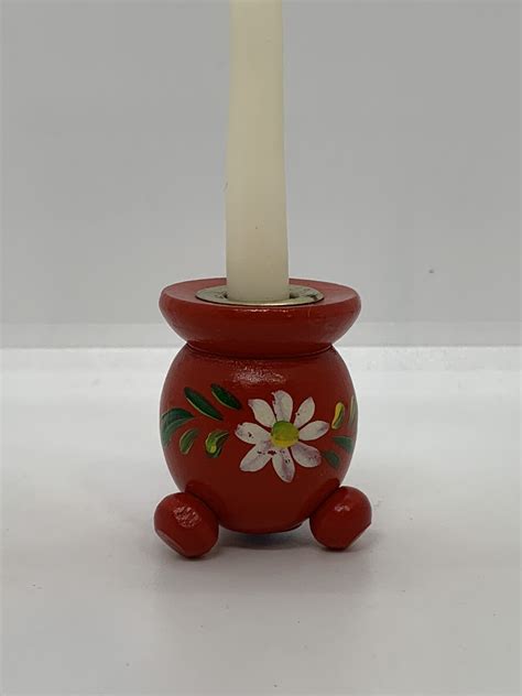Swedish Wooden Mini Taper Candle Holder And Mini Taper Candle Vintage