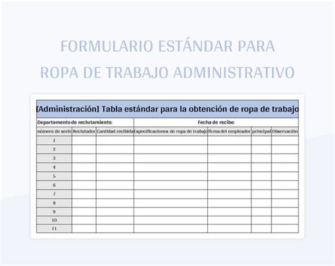 Plantilla De Formato Excel Formulario Estándar Para Ropa De Trabajo