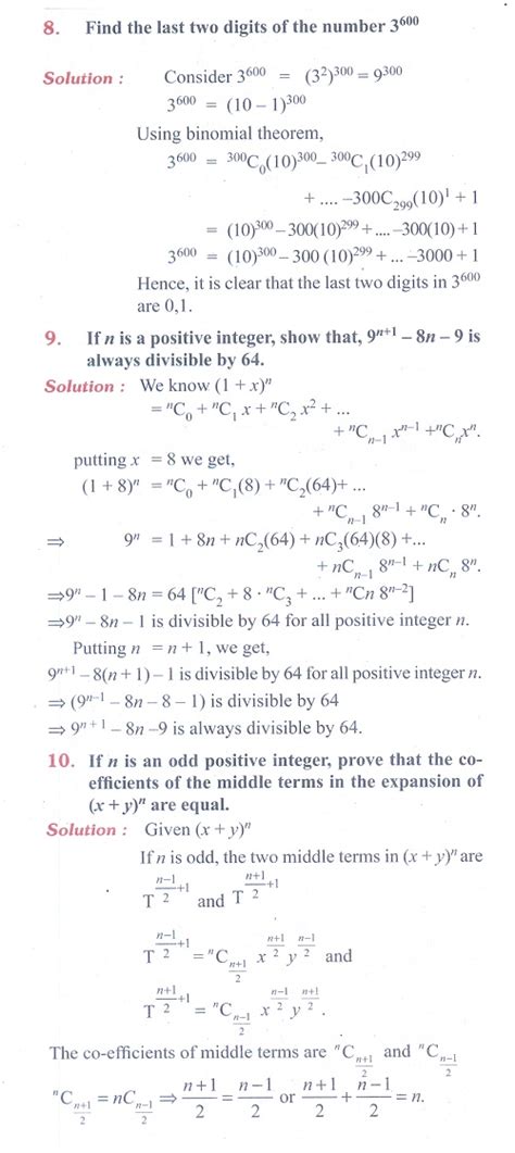 Exercise Binomial Theorem Problem Questions With Answer Solution Mathematics