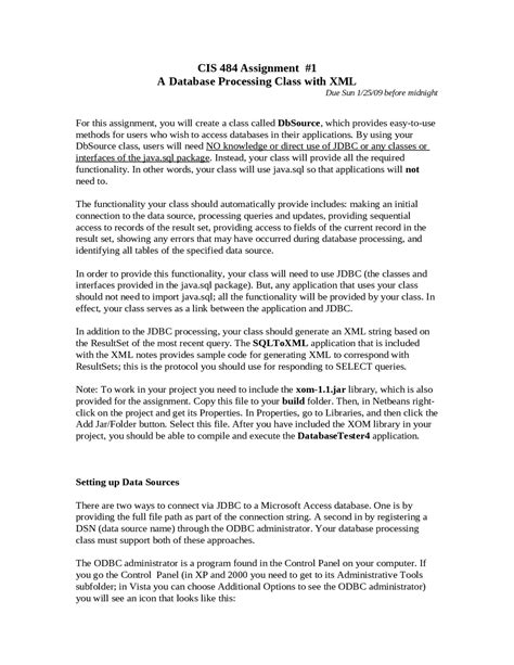 A Database Processing Class With Xml Assignment I Cis 484 Docsity