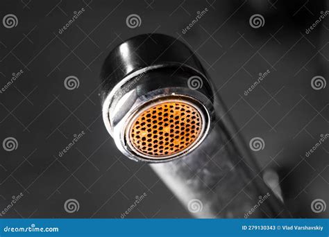 Aerator Diffuser In The Faucet Close Up Corrosion And Scale Deposits