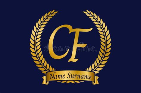 Initial Letter C And F Cf Monogram Logo Design With Laurel Wreath Luxury Golden Calligraphy