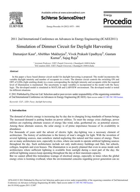 Pdf Simulation Of Dimmer Circuit For Daylight Harvesting