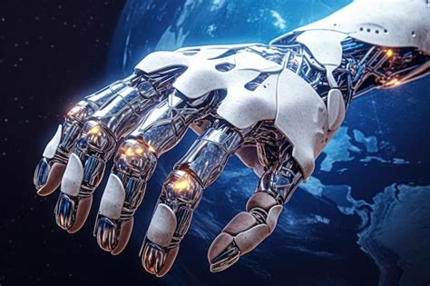Premium Ai Image Robot Hand Holds Planet Globe Generative Ai