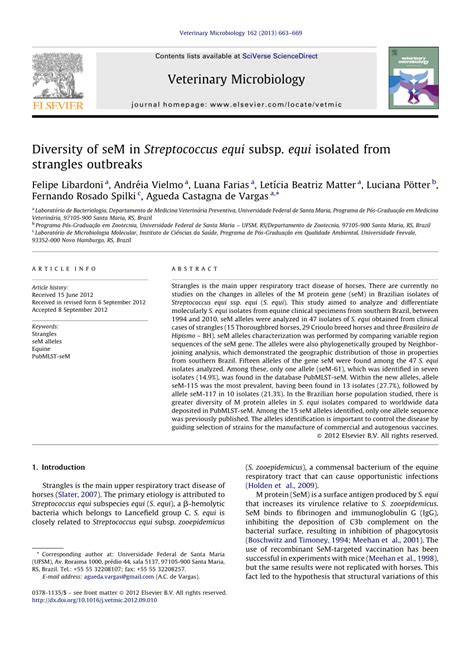 Pdf Diversity Of Sem In Streptococcus Equi Subsp Equi Isolated From