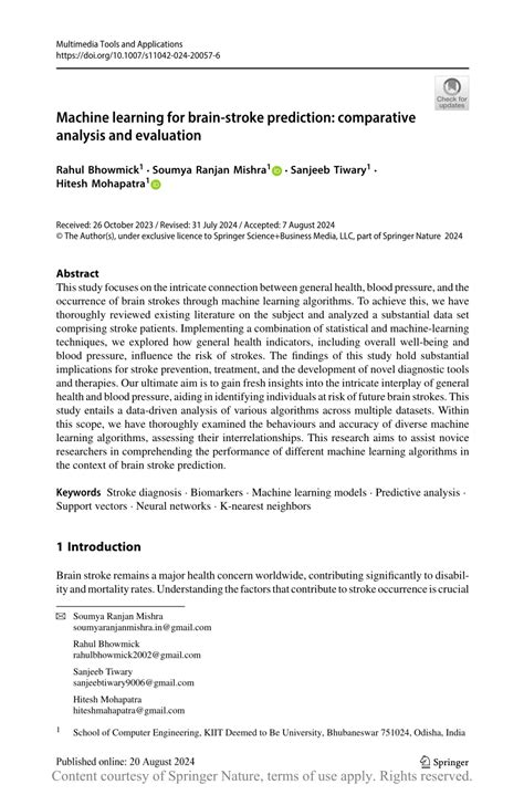 Machine Learning For Brain Stroke Prediction Comparative Analysis And Evaluation Request Pdf