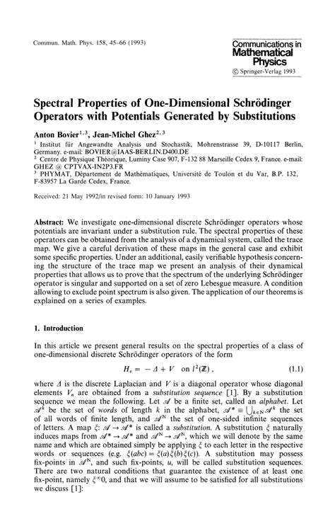 Pdf Spectral Properties Of One Dimensional Schrödinger Operators With
