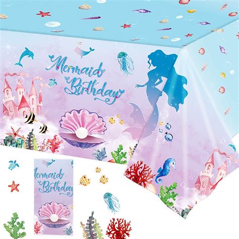 ธีมนางเงือกบนโต๊ะอาหารแบบใช้แล้วทิ้งสำหรับตกแต่งงานเลี้ยงวันเกิดของสาวโปรดปรานอุปกรณ์ Shopee