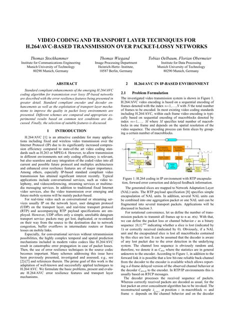 Pdf Video Coding And Transport Layer Techniques For H Avc Based Transmission Over Packet