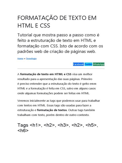 Formatação De Texto Em Html E Css Pdf Html Xml