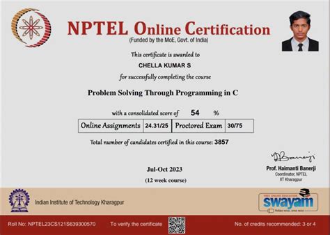 Chella Kumar Sivakumar On Linkedin Nptel Onlinelearning Programming