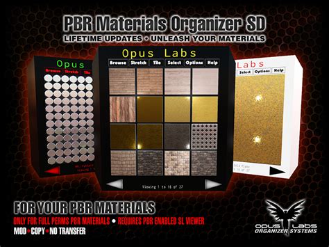 Second Life Marketplace Opus Labs Pbr Materials Organizer System Sd Works With Pbr Textures