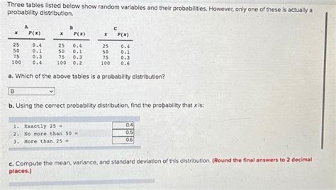 Solved Three Tables Listed Below Show Random Variables And