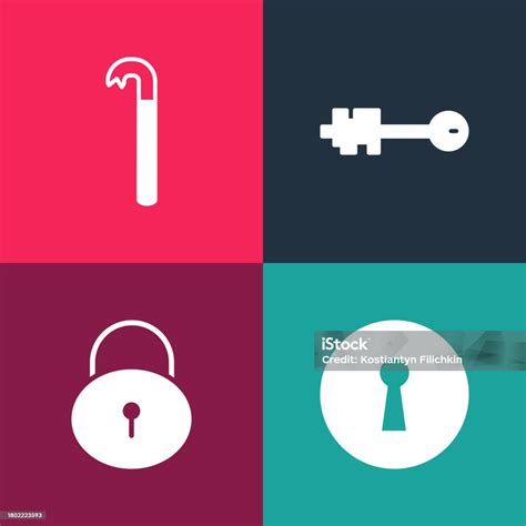 Set Pop Art Keyhole Lock Old Key And Crowbar Icon Vector Stock Illustration Download Image Now