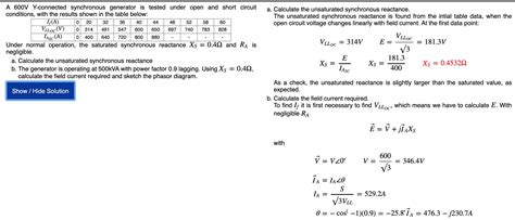 synchronous generator occ scc problem have question about the solution