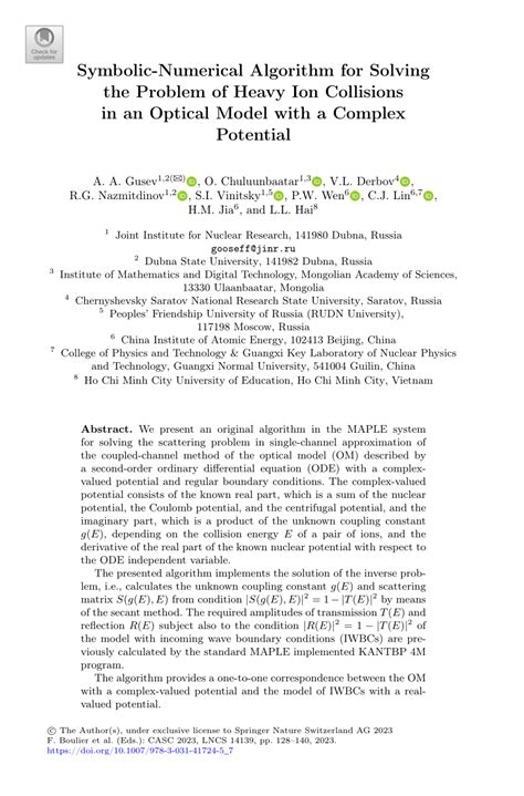 Pdf Symbolic Numerical Algorithm For Solving The Problem Of Heavy Ion