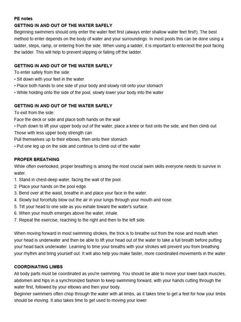 Pe Notes Pdf Swimming Water Sports