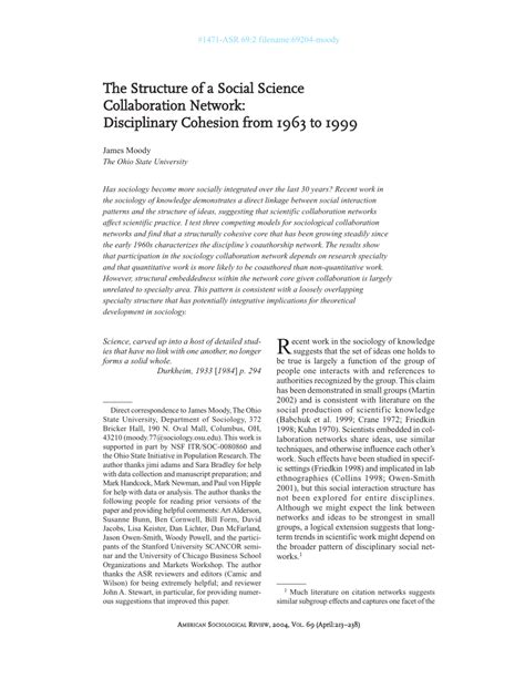 Pdf The Structure Of A Social Science Collaboration Network Disciplinary Cohesion From 1963