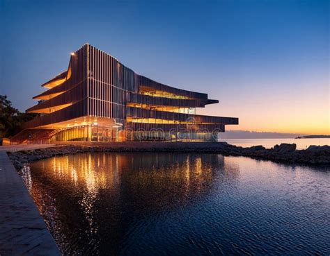 Waterfront Brutalist Library Architecture Design Stock Image Image Of Minimalist Brutalism