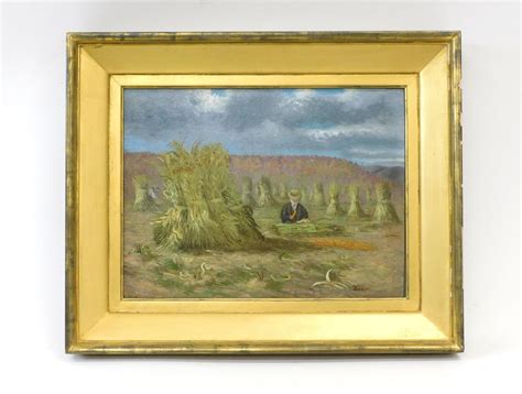Jean K Barhydt 1869 1952 Oil On Artist Board Cornfield Scene With Male Figure 19th Century