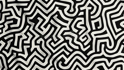 Black And White Abstract Maze Like Pattern With Bold Irregular Lines Creating A Complex