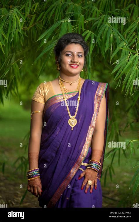 Indian Traditional Beautiful Young Girl In Saree Posing Outdoors Stock