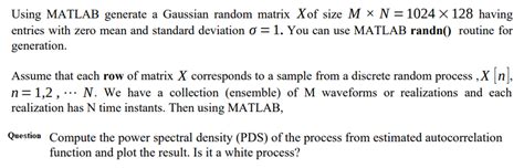 Using Matlab Generate A Gaussian Random Matrix Xof
