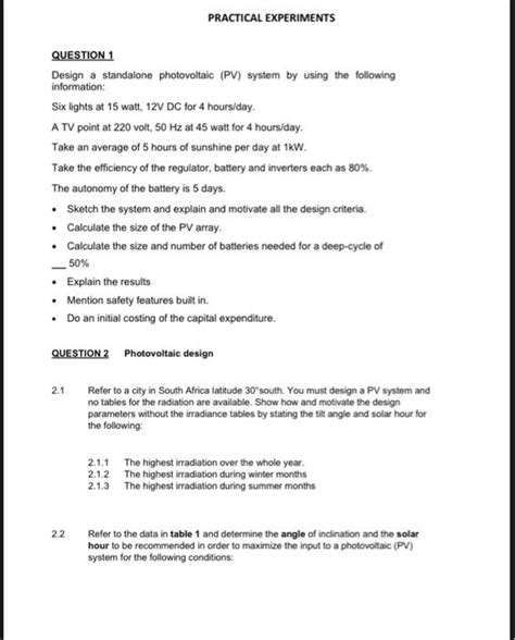 Solved QUESTION Design A Standalone Photovoltaic PV Chegg