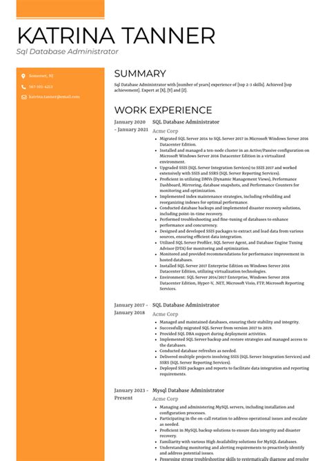 Sql Database Administrator Resume Examples And Templates